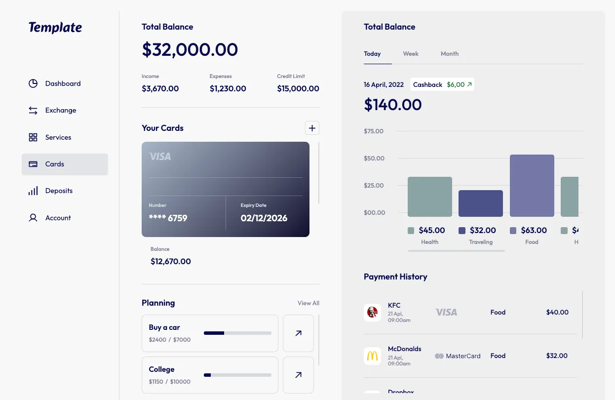 Finance Dashboard Template | Webflow Template